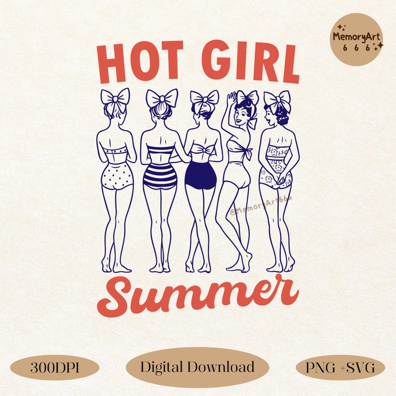 Hot Girl Summer PNG SVG: Retro Beach Vibes Girly Summer Shirt Design ...