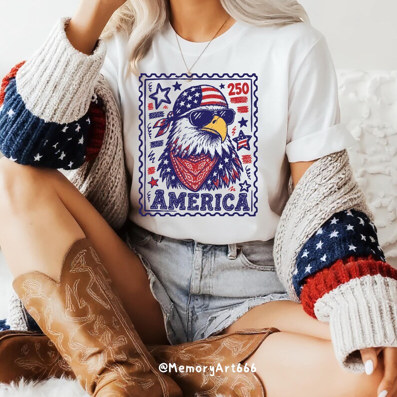 Patriotic Eagle PNG SVG, Vintage Fourth of July America USA 250 Postage ...