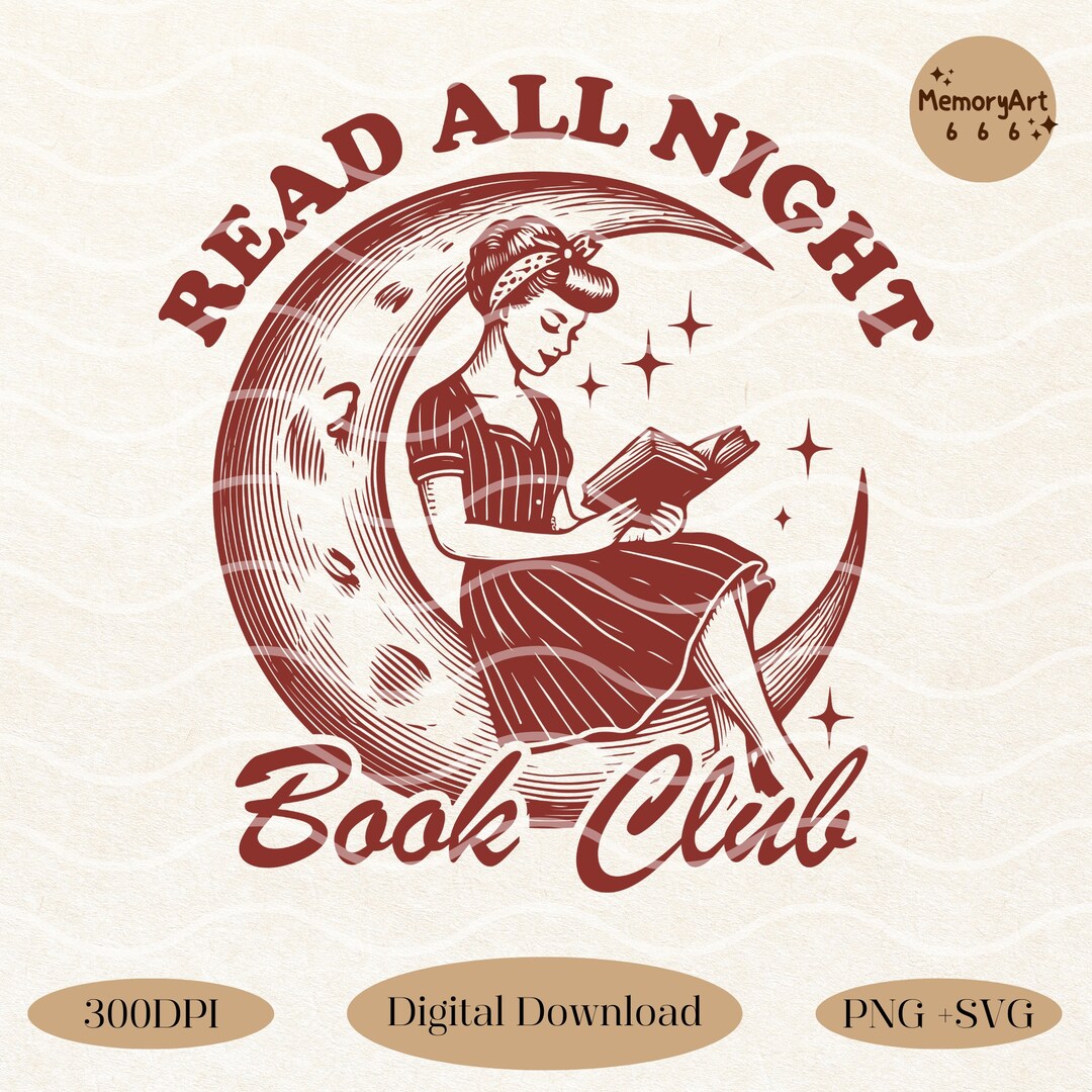 Read All Night Book Club, Retro Vintage Night Reader Bookish Book Lover ...