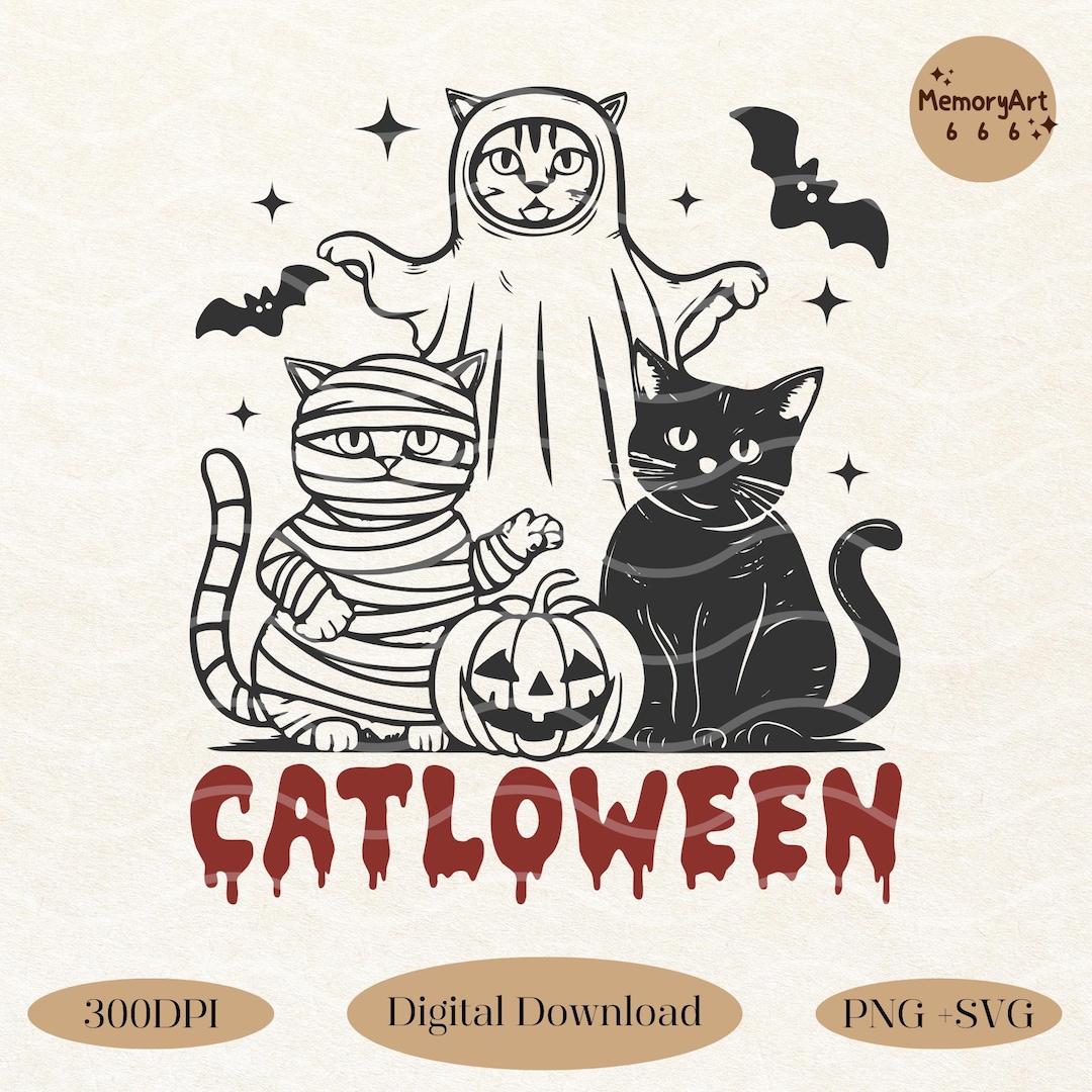Halloween Cat SVG PNG: Spooky Ghost Black Cat Shirt Sublimation Design ...