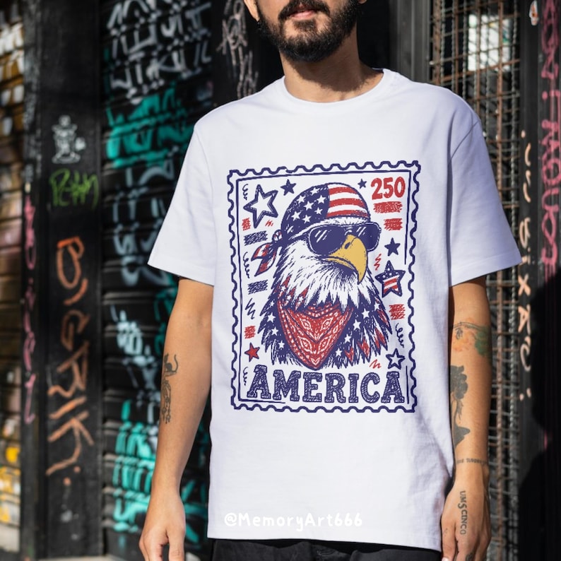 Patriotic Eagle PNG SVG, Vintage Fourth of July America USA 250 Postage ...