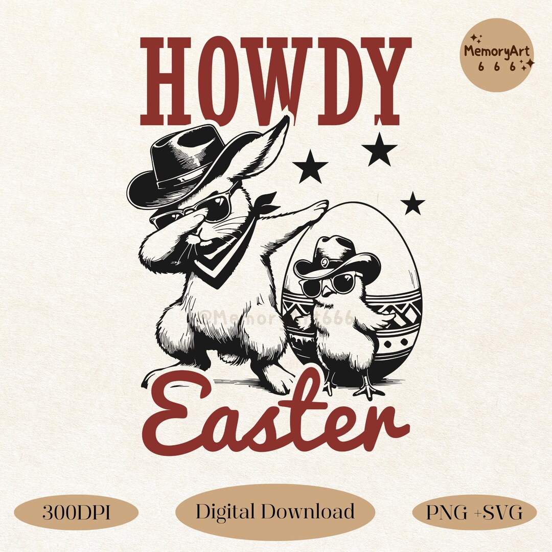 Howdy Easter Png, Cowboy Easter Bunny PNG, Retro Funny Western Happy ...