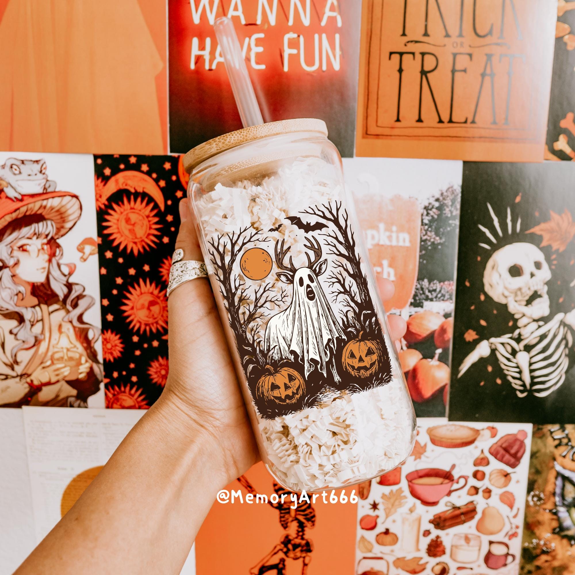 Spooky Halloween Deer PNG SVG, Ghost Buck, Pumpkins & Bats, Rustic ...