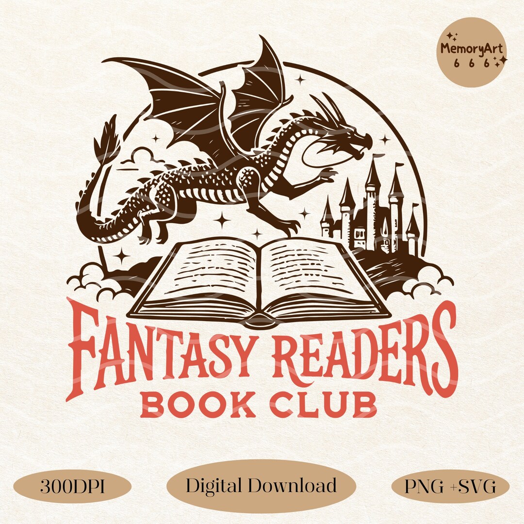 Fantasy Readers Book Club, Vintage Book Lover Dragon Bookish Fantasy ...