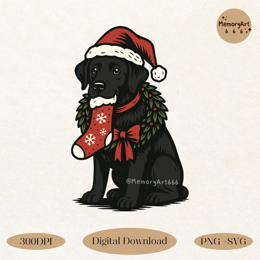 Black Lab Christmas SVG PNG, Holiday Festive Dog With Santa Hat ...