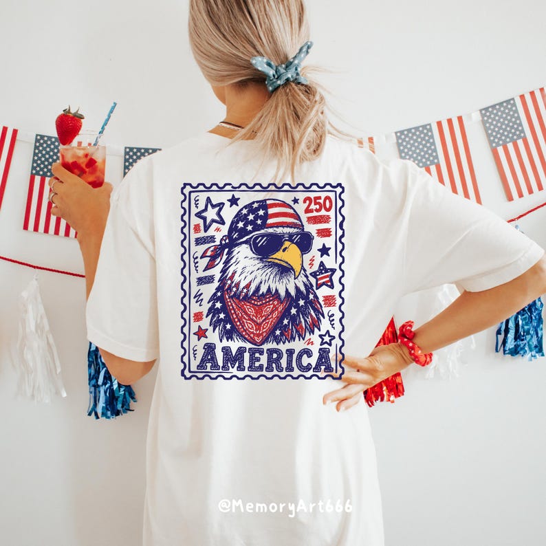 Patriotic Eagle PNG SVG, Vintage Fourth of July America USA 250 Postage ...