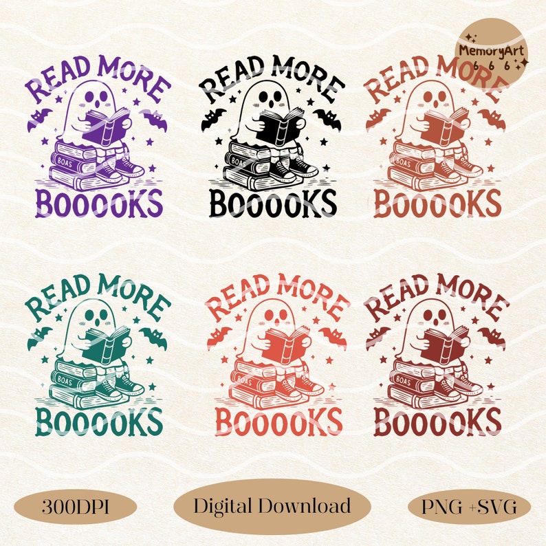 Read More Books, Halloween Bookish Ghost Reading Book SVG PNG Design - Etsy