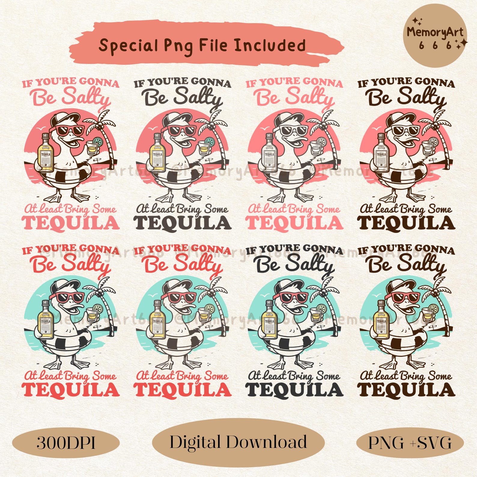 Funny Salty Tequila Duck PNG: Summer Beach Shirt Design (digital ...