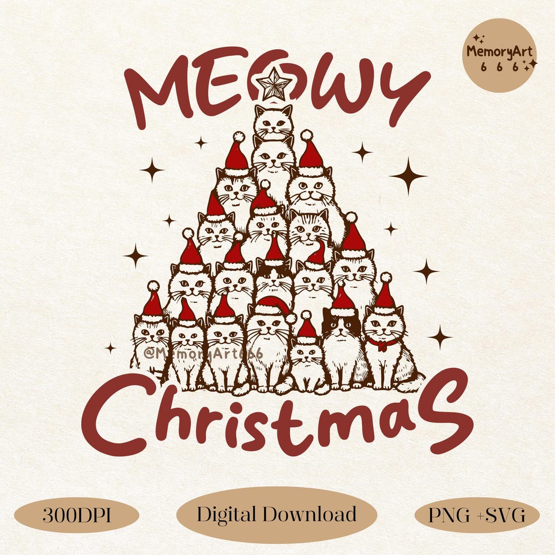 Funny Santa Cat Christmas Tree SVG PNG: Meowy Christmas Design - Etsy
