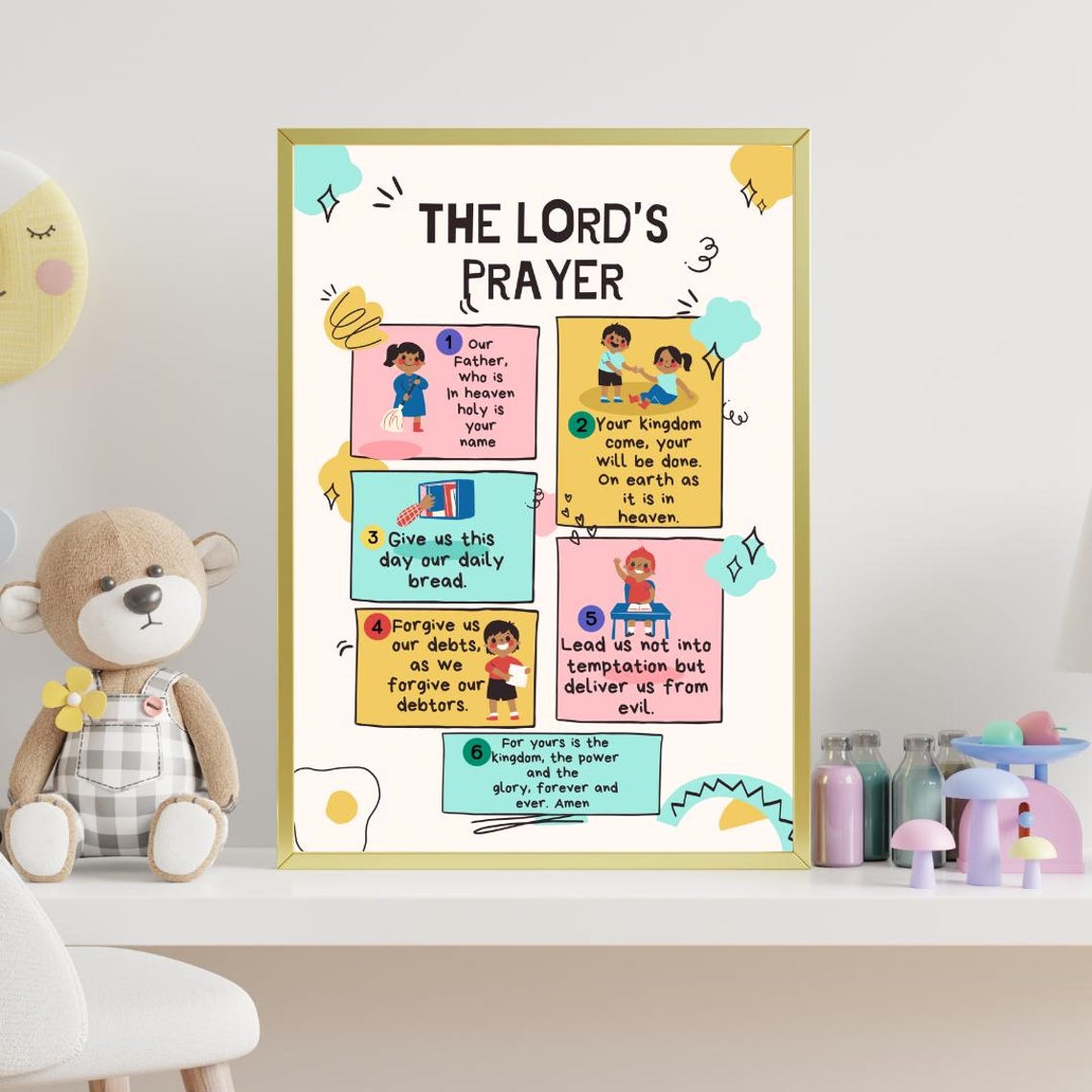 The Lord's Prayer Poster for Kids, Kids Scripture Art, Sunday School ...