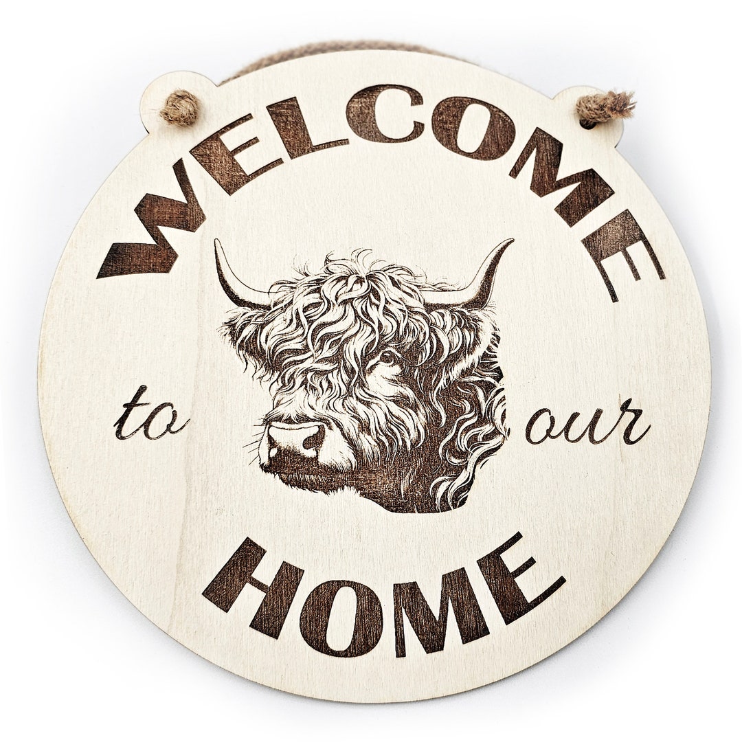 Highland Cow Sign Welcome Plaque, Porch & Entrance Signs, Highland Coo ...