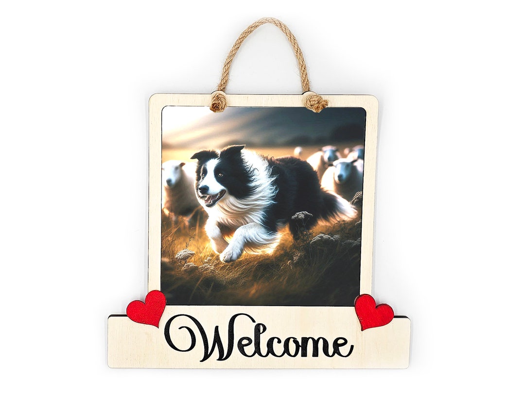 Border Collie Welcome Sign Hanging Porch Entrance Decorative Plaque ...