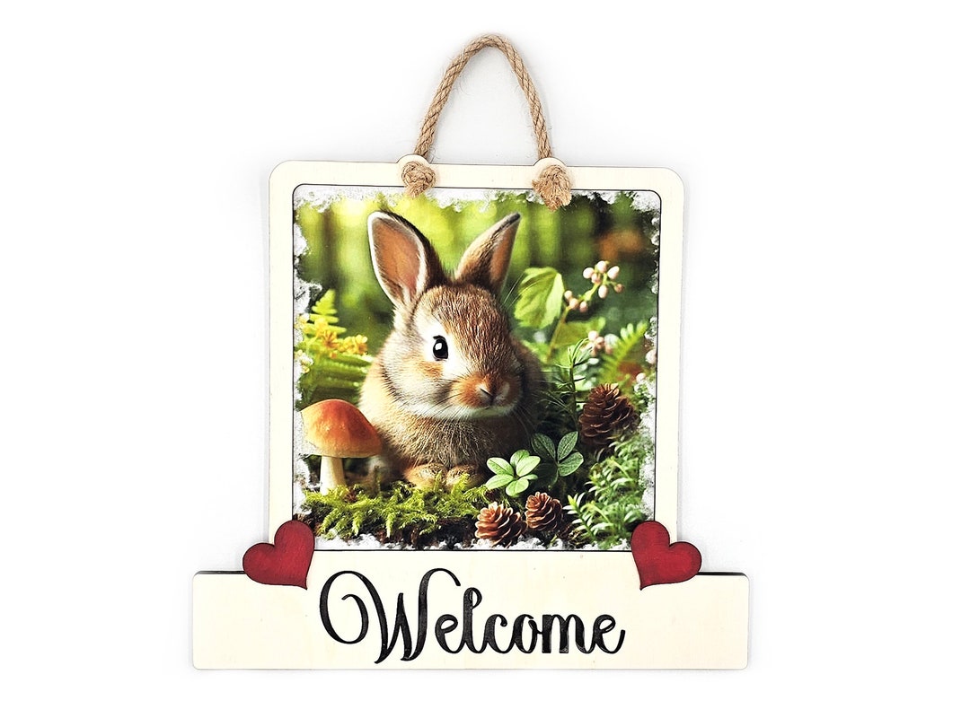Rabbit Welcome Hanging Porch Entrance Sign Decorative Plaque Gift Ideas ...