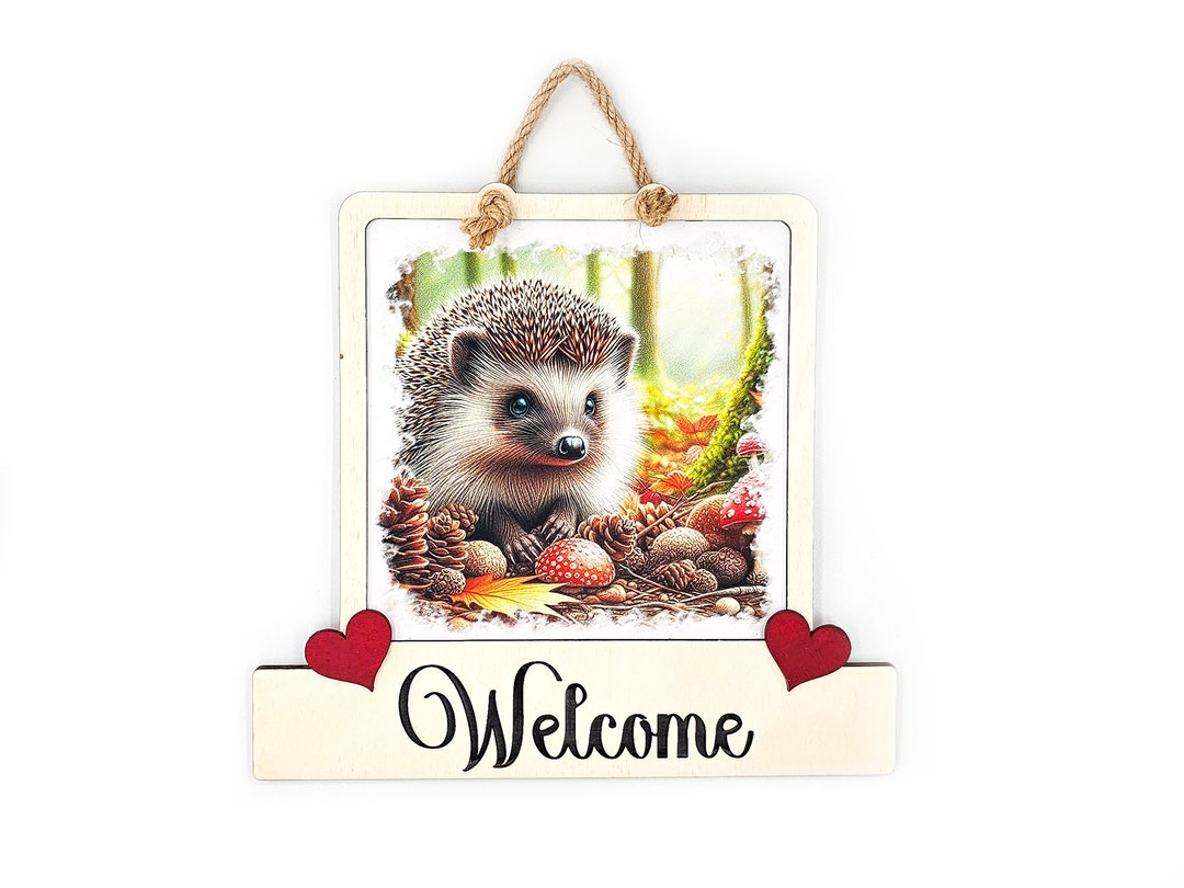 Hedgehog Welcome Sign, Hanging Porch Entrance Decorative Plaque Gift ...