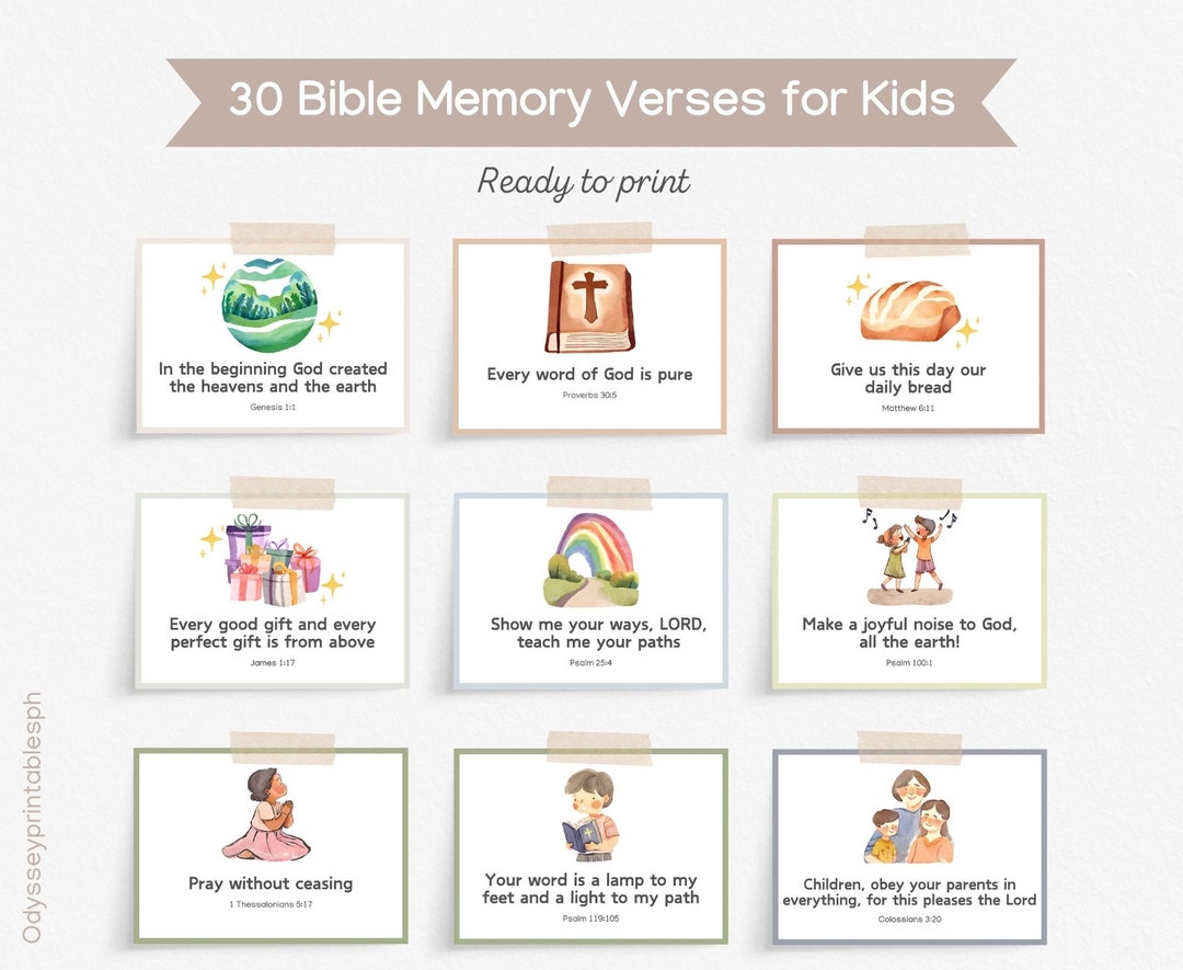 Bible Memory Verses for Kids, Scripture Cards for Kids, Printable ...