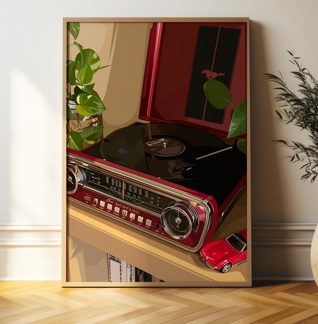Retro Mustang Record Player Art Print: Abstract Wall Decor (digital ...