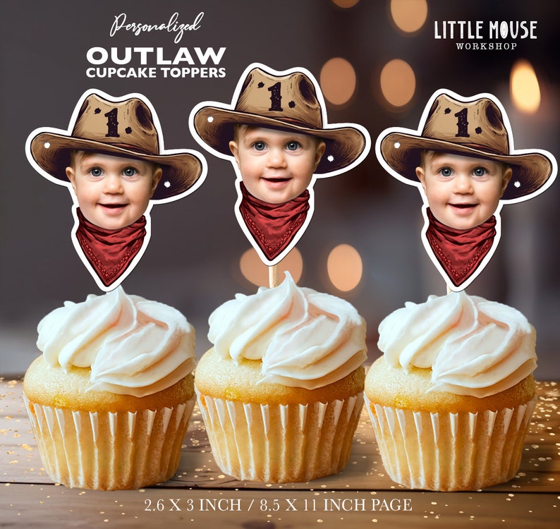 Western Outlaw Cowboy Rodeo Personalized Face Cupcake Toppers - Etsy