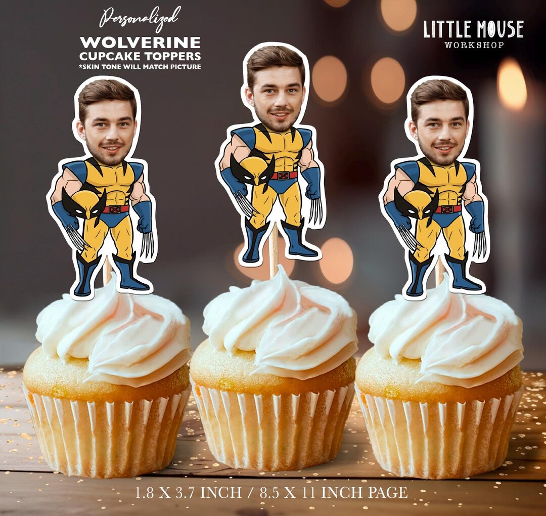 Wolverine Personalized Birthday Party Face Cupcake Toppers | Custom X ...