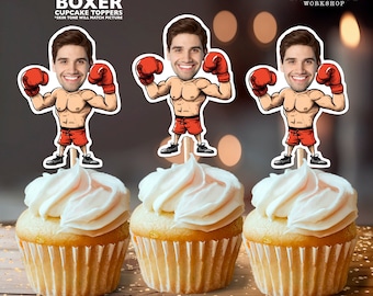 Boxing Birthday Cupcake Toppers – Custom Face Sports Party Decor ...