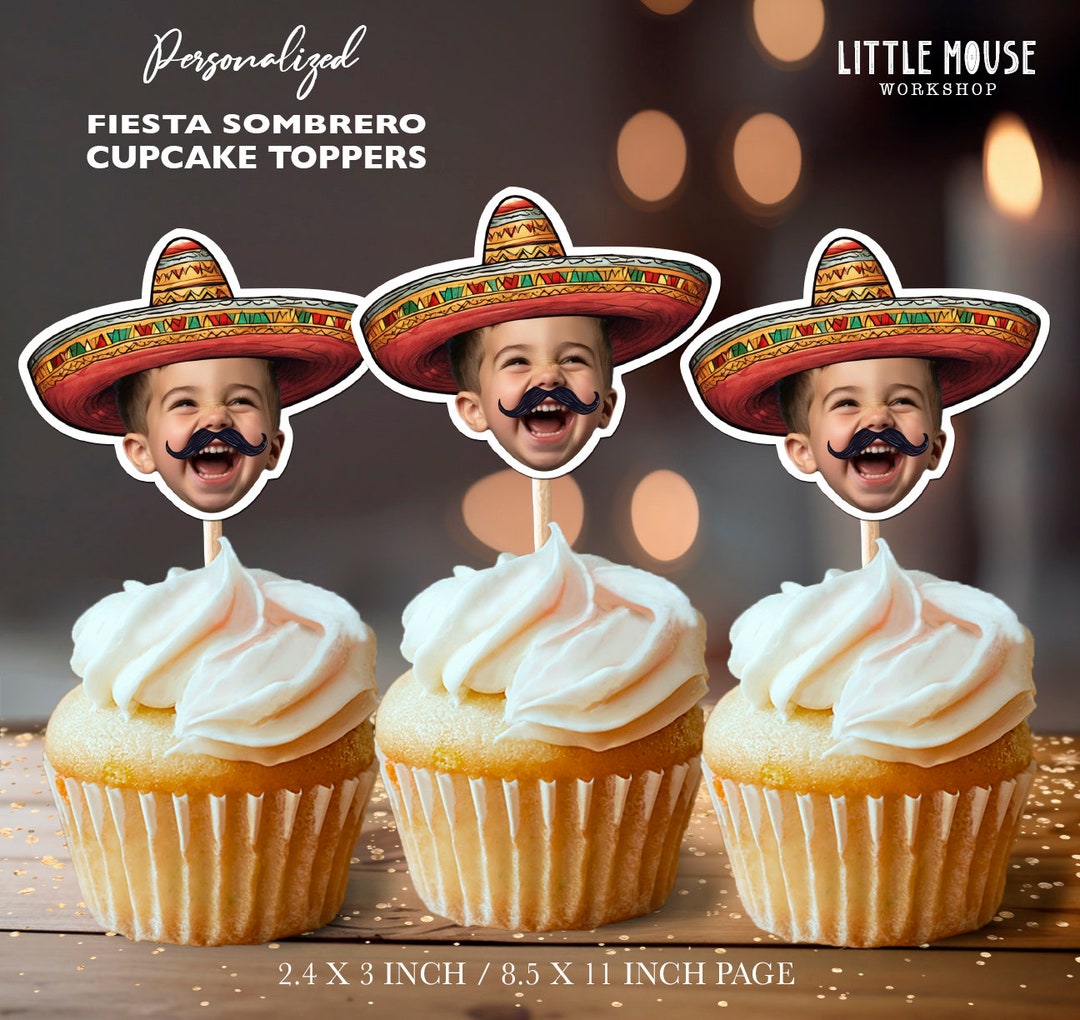 Fiesta Sombrero Personalized Face Cupcake Toppers - Etsy