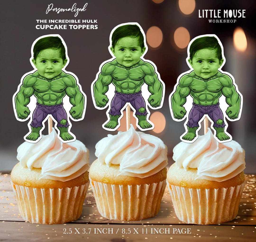 The Incredible Hulk Personalized Birthday Party Face Cupcake Toppers ...