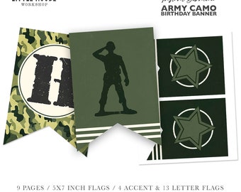 Editable Army Pennant Banner Printable Soldier Banner Military Birthday ...