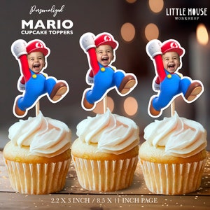 Super Mario Personalized Face Cupcake Toppers - Etsy