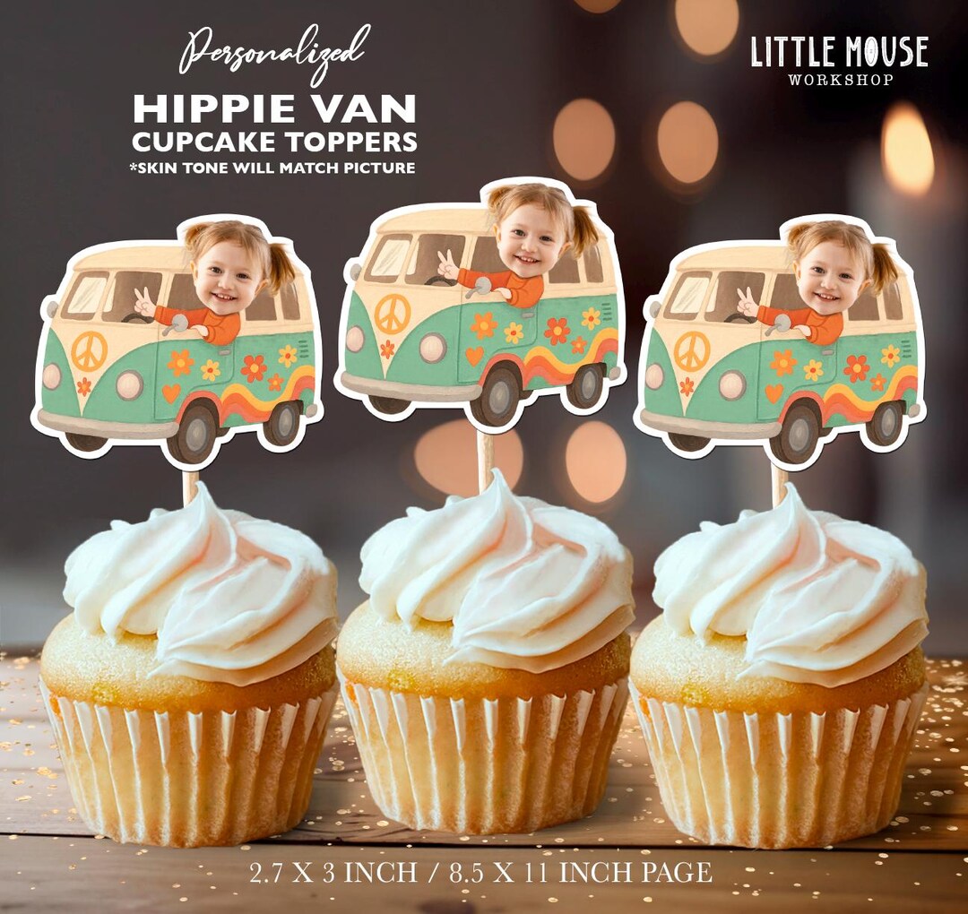 Hippie Van 70s Groovy Personalized Face Cupcake Toppers - Etsy