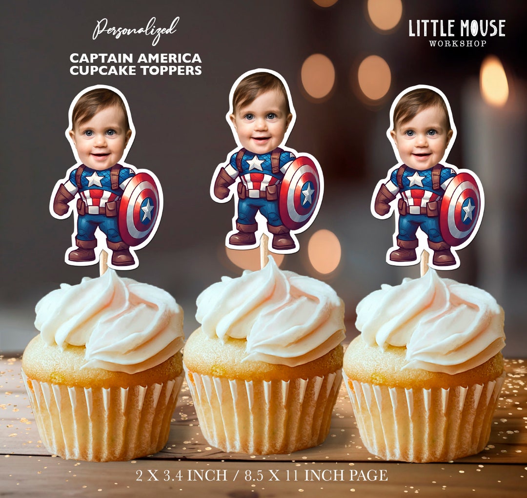 Captain America Personalized Face Cupcake Toppers - Etsy