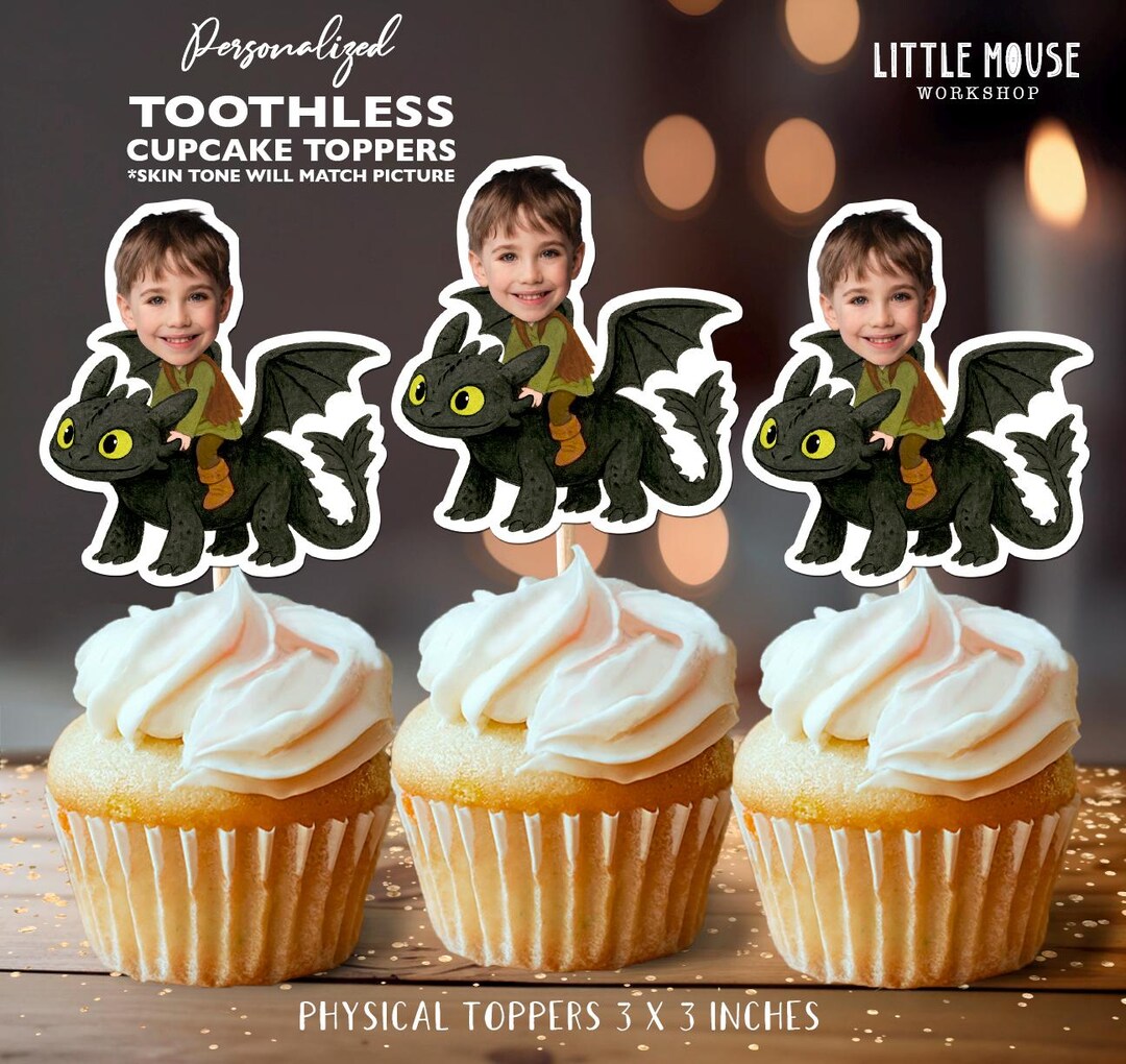 Toothless Dragon Rider Personalized Birthday Cupcake Toppers | Custom ...