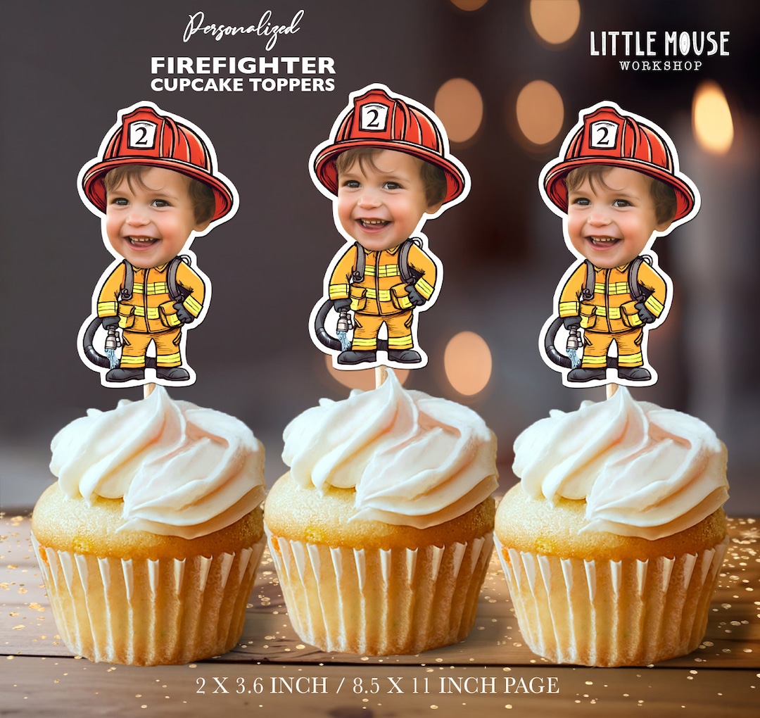 Firefighter Personalized Face Cupcake Toppers - Etsy