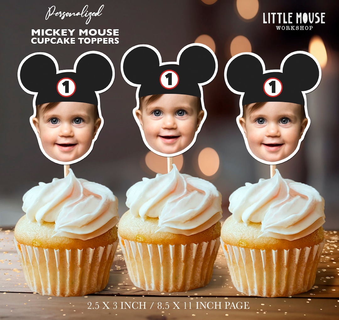 Mickey Mouse Ears Personalized Face Cupcake Toppers - Etsy