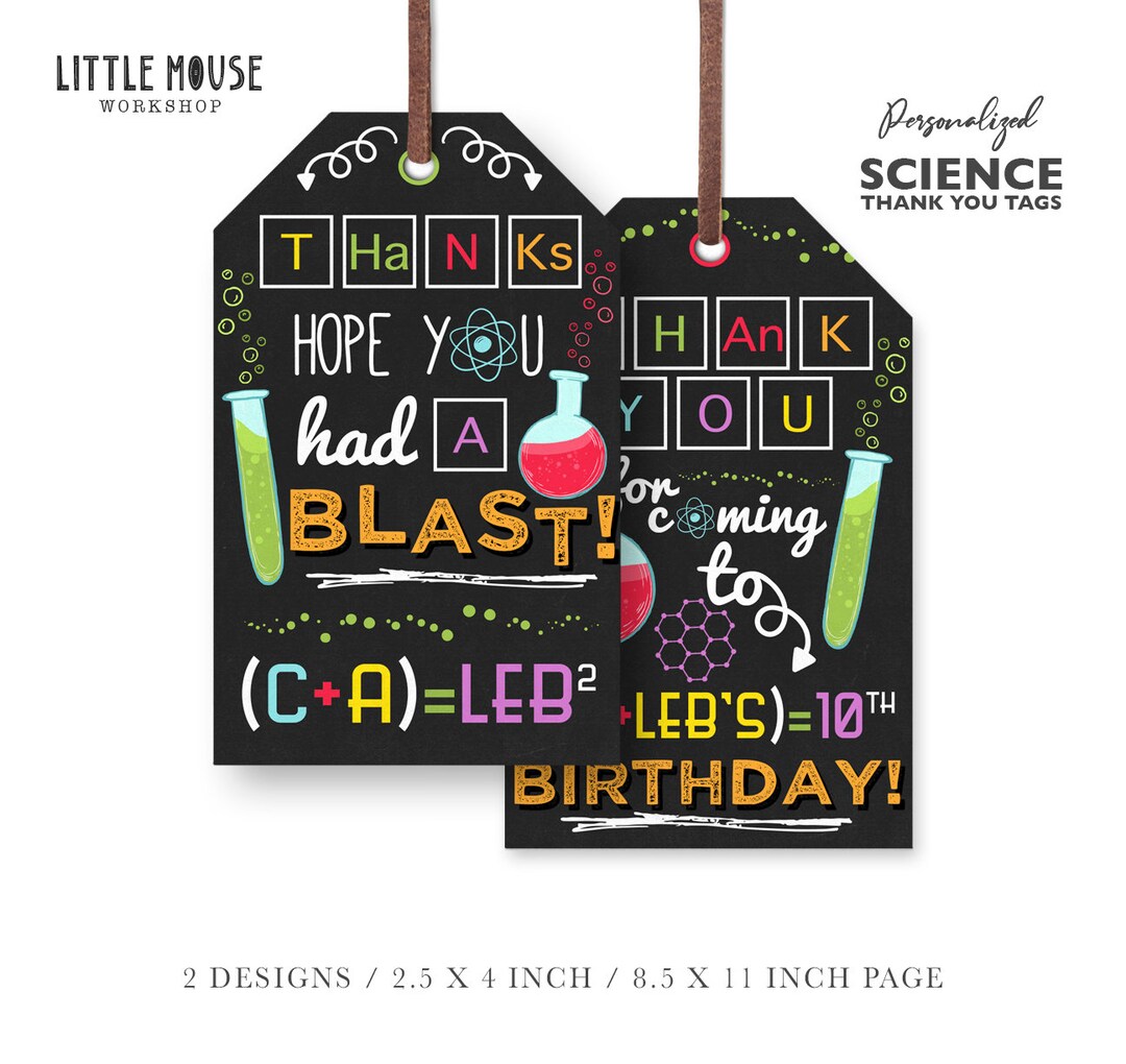 Science Birthday Thank You Tags - Etsy