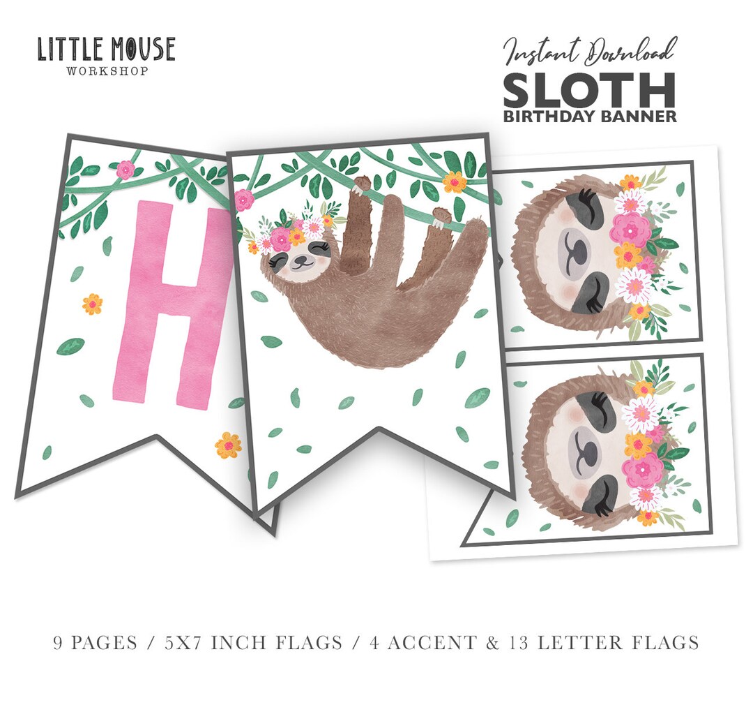 Sloth Birthday Banner - Etsy