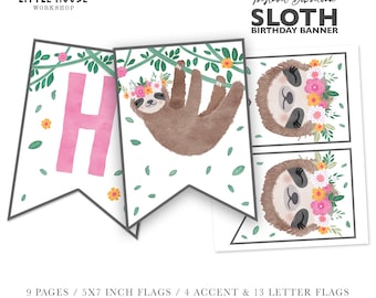 Sloth Themed Birthday/name/age Banner - Etsy