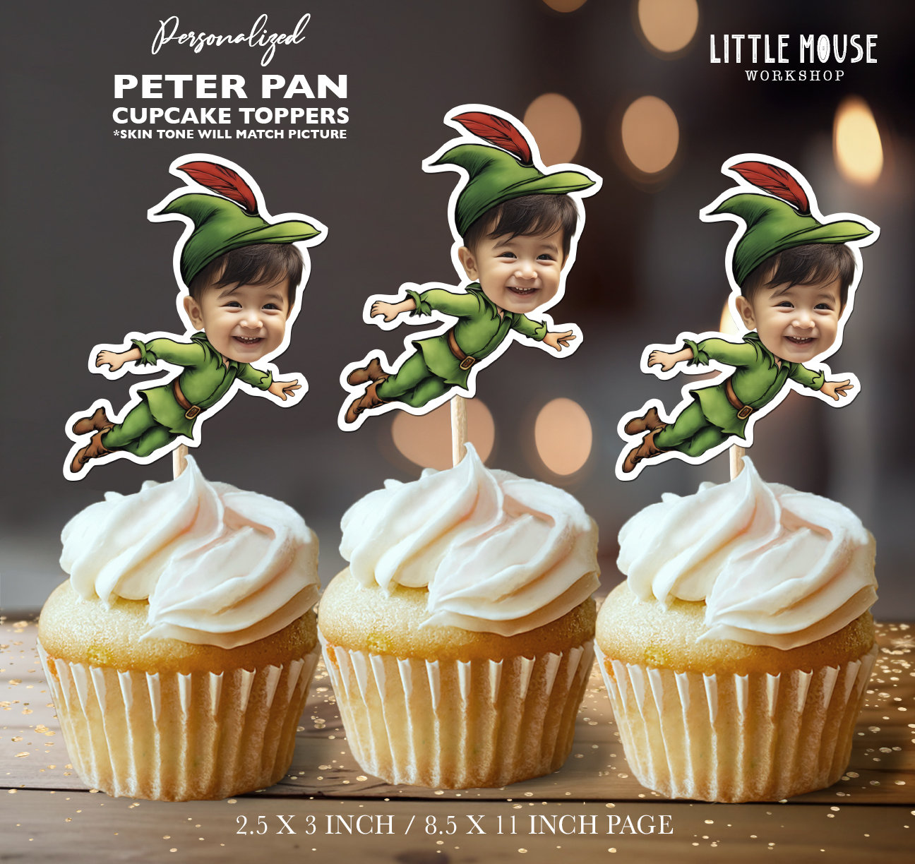 Peter Pan Personalized Face Cupcake Toppers - Etsy