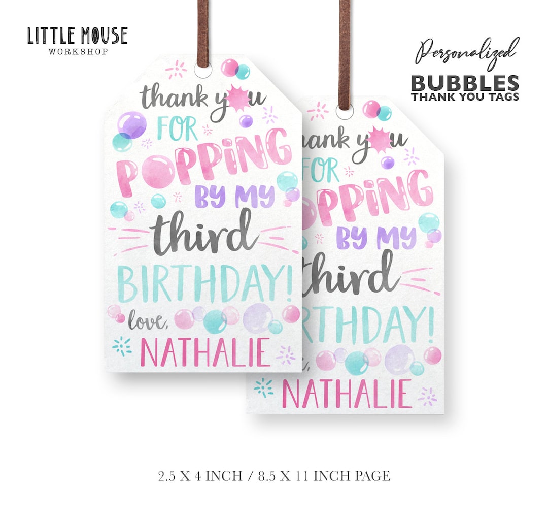 Bubbles Birthday Thank You Tags - Etsy