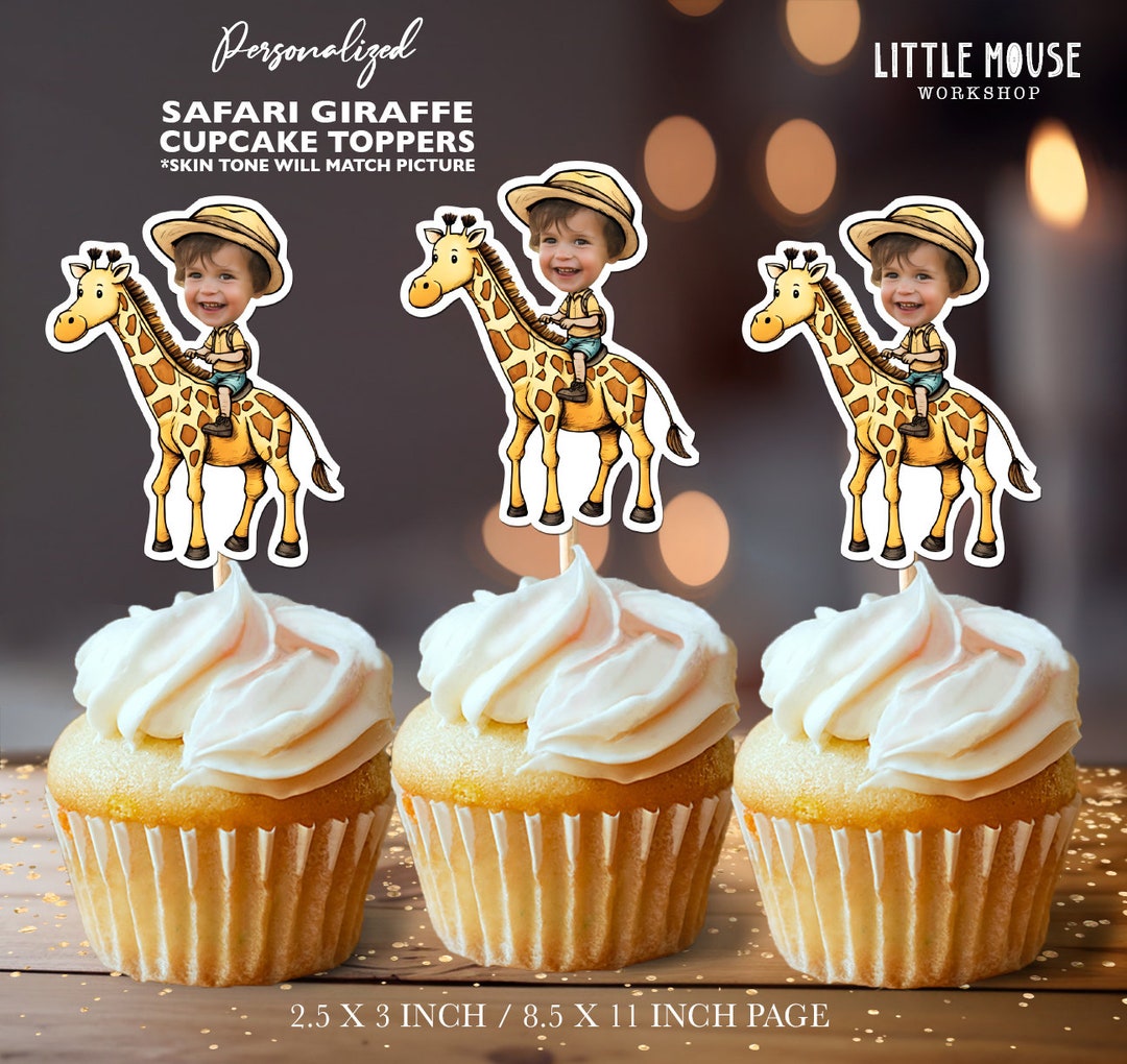 Safari Giraffe Personalized Face Cupcake Toppers - Etsy