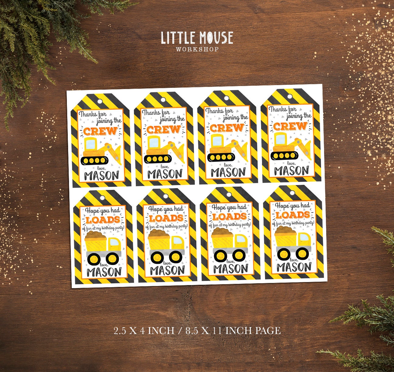 Construction Birthday Thank You Tags - Etsy