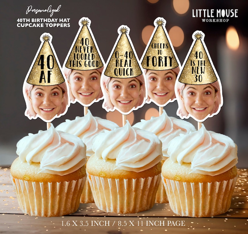 40th Birthday Personalized Face Cupcake Toppers - Etsy