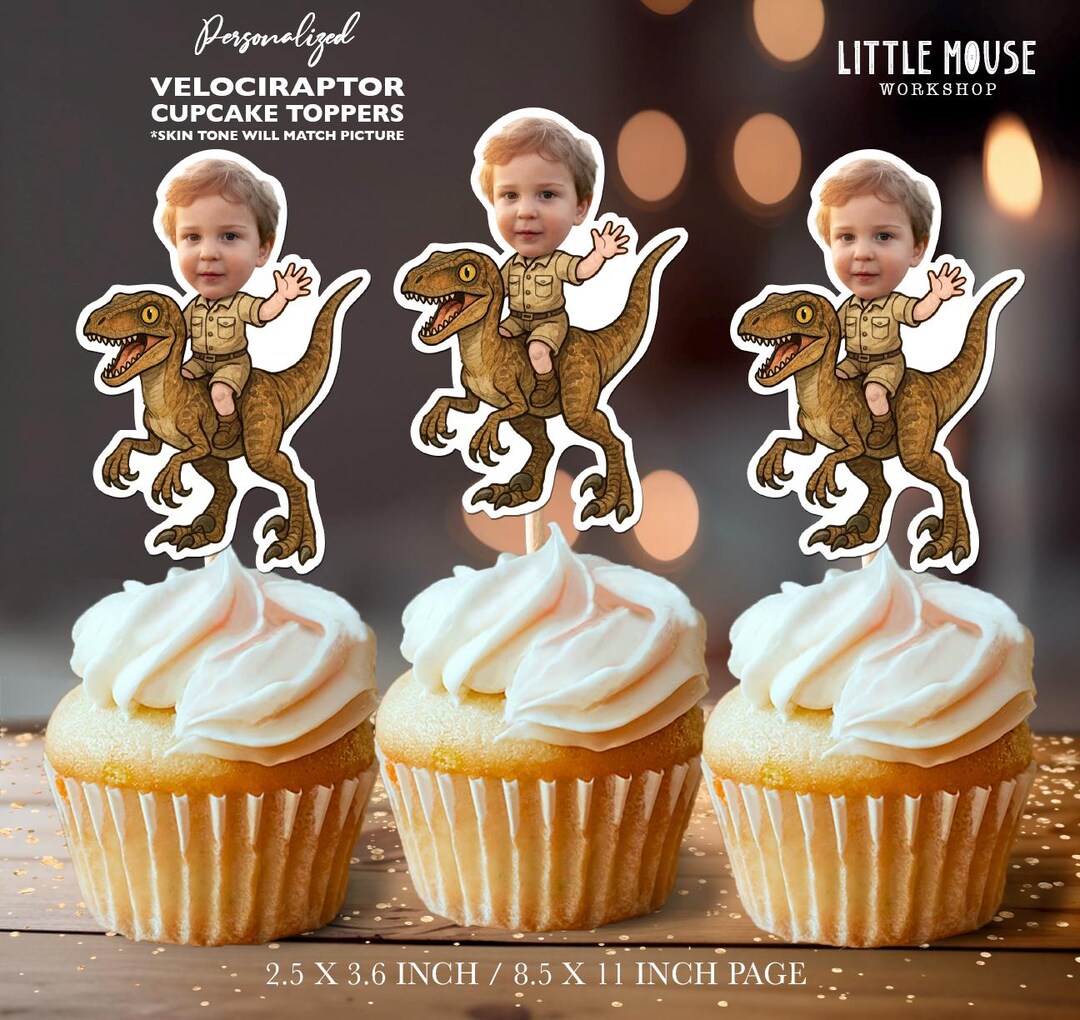 Raptor Personalized Birthday Party Face Cupcake Toppers | Custom ...