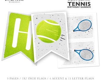 INSTANT DOWNLOAD: Preppy Tennis Themed Birthday Banner happy Birthday ...