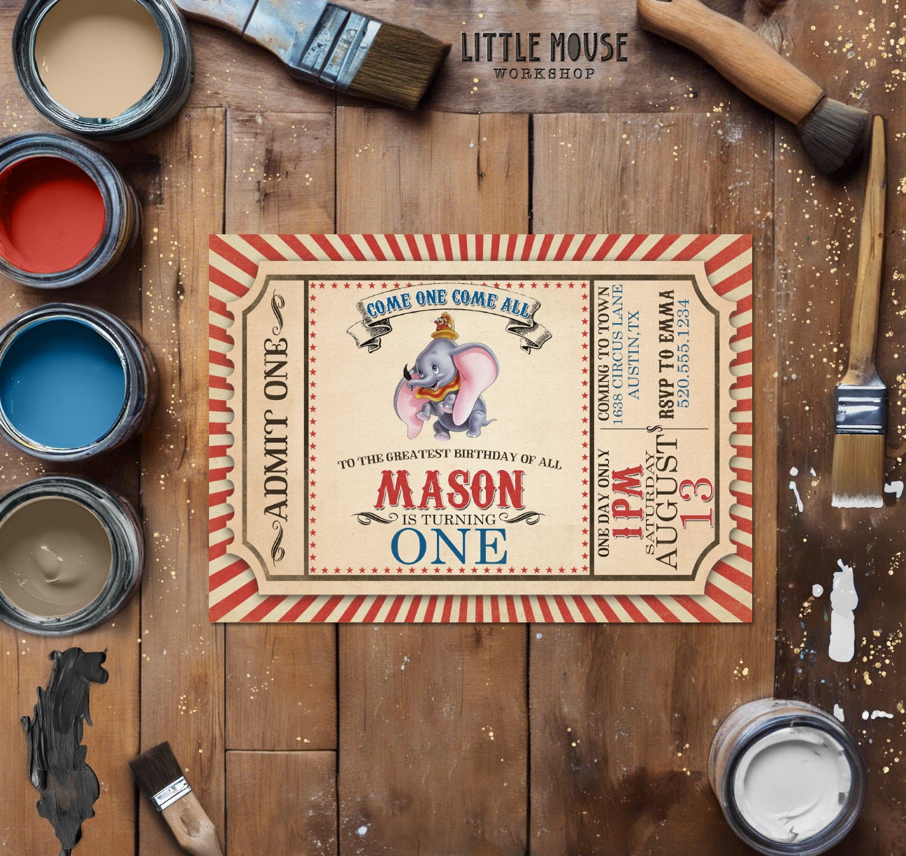 Dumbo Circus Birthday Invitation - Etsy