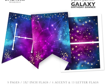 Galaxy & Space Out of This World Birthday Party Banner Printable Happy ...