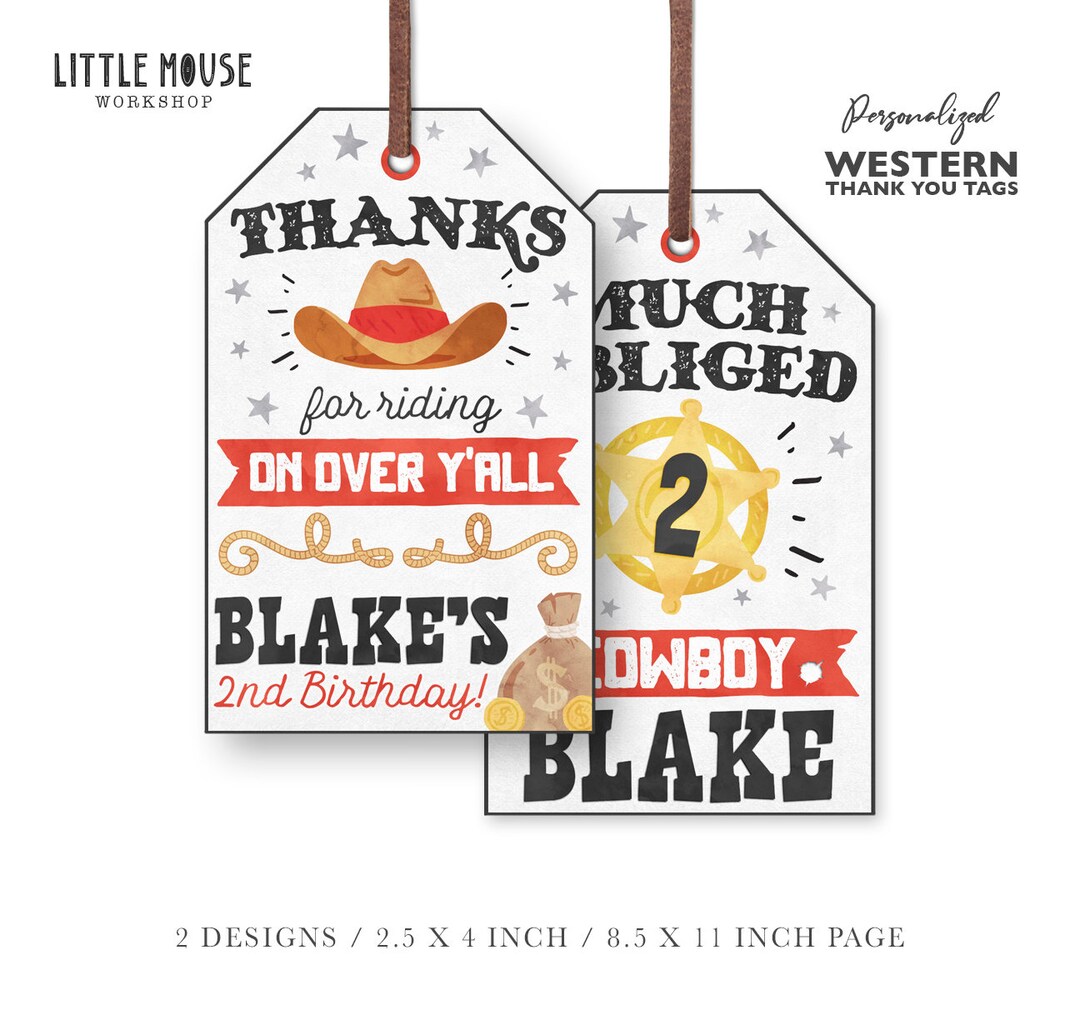 Western Birthday Thank You Tags - Etsy