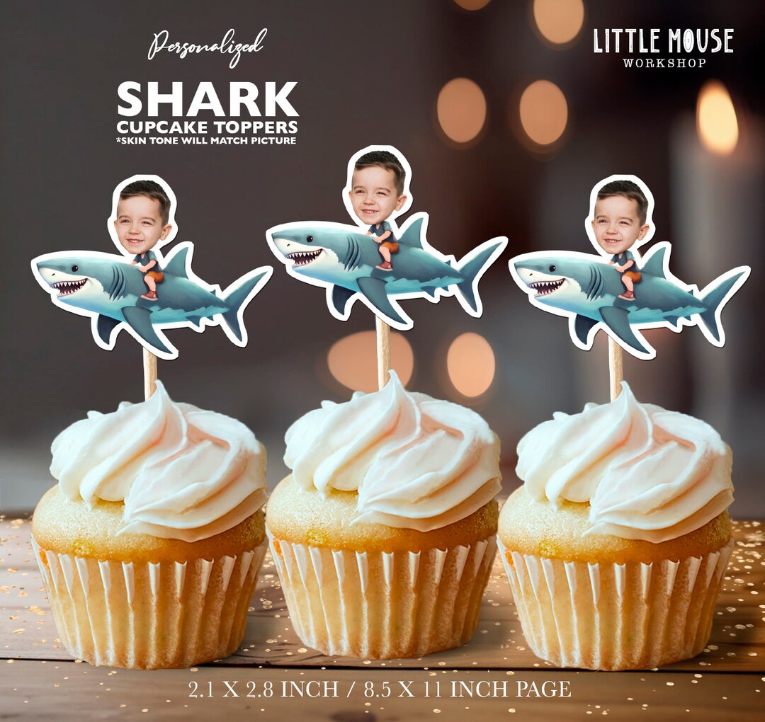 Shark Personalized Face Cupcake Toppers - Etsy