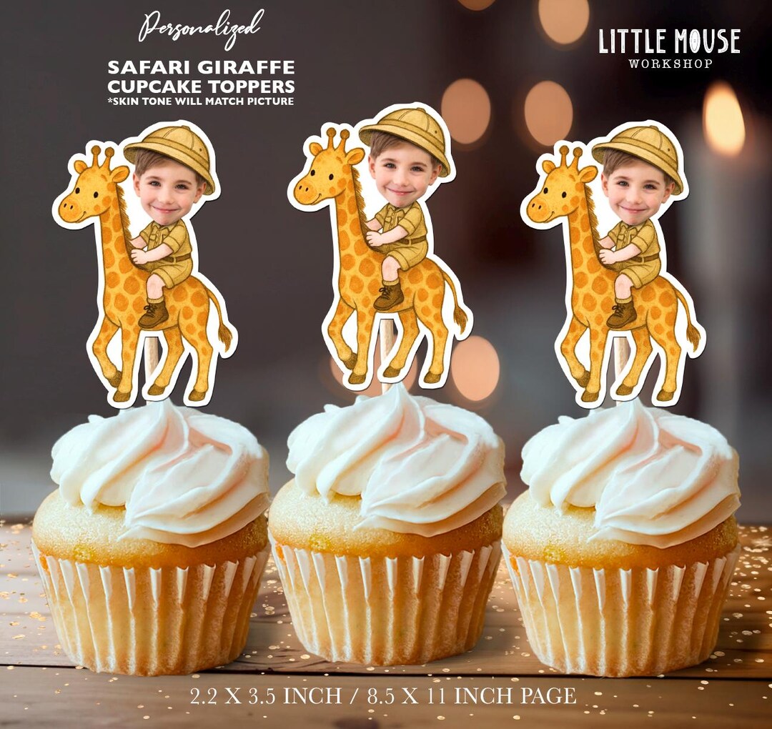 Safari Giraffe Personalized Face Cupcake Toppers - Etsy