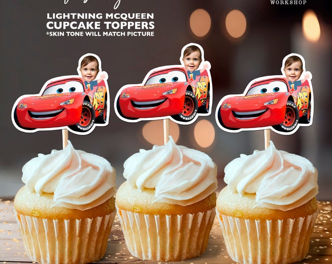 Lightning Mcqueen Personalized Face Cupcake Toppers - Etsy