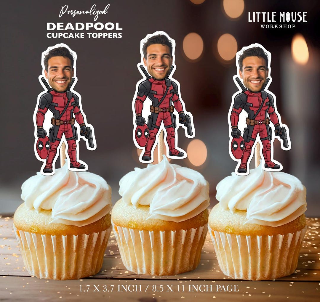 Deadpool Personalized Birthday Party Face Cupcake Toppers | Custom Merc ...