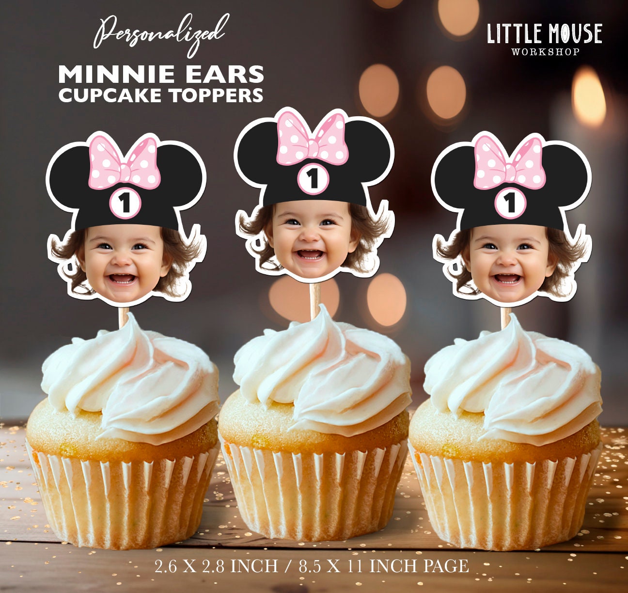 Minnie Mouse Ears Personalized Face Cupcake Toppers - Etsy